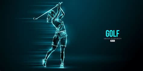 파란색 배경에 골프 선수의 추상적인 실루엣 골퍼 여자가 공을 친다 벡터 일러스트 레이 션 3차원 형태에 대한 스톡 벡터 아트 및