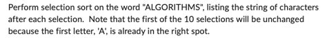 Solved Perform Selection Sort On The Word Algorithms