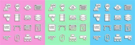 Set Line Ui Or Ux Design Web Development Layers Cloud Computing Lock Sketchbook Album