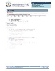 DSA LAB 01 Pdf CSL 221 Data Structure Algorithm Lab Semester BS