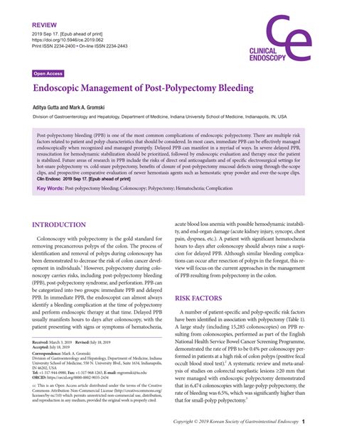 Pdf Endoscopic Management Of Post Polypectomy Bleeding