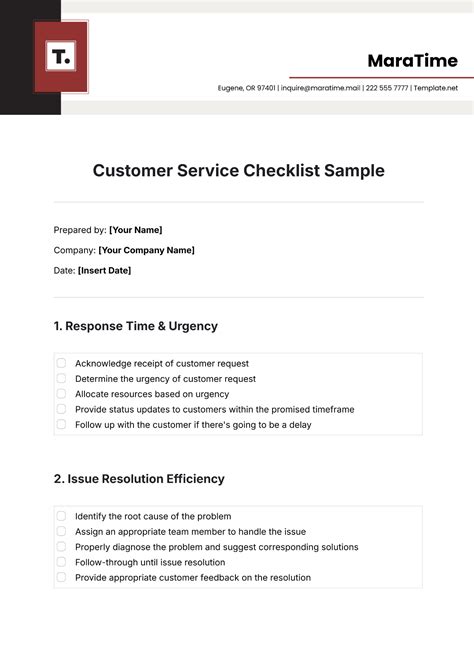 Free Customer Service Checklist Sample Template To Edit Online