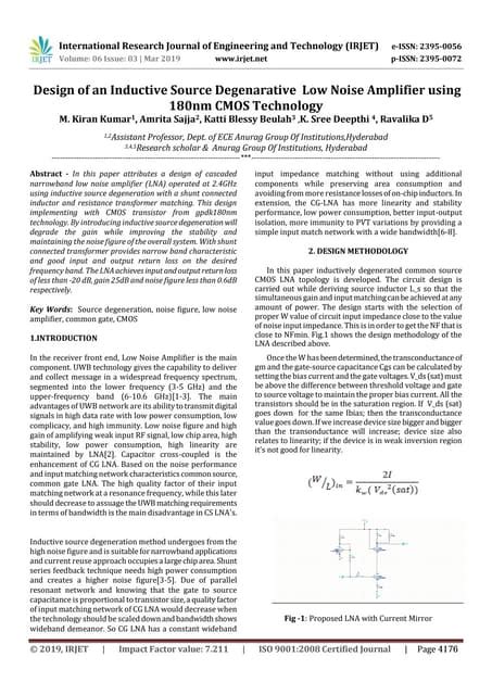 Irjet Design Of An Inductive Source Degenarative Low Noise Amplifier