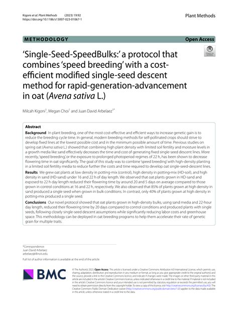 Pdf ‘single Seed Speedbulks A Protocol That Combines ‘speed Breeding With A Cost Efficient