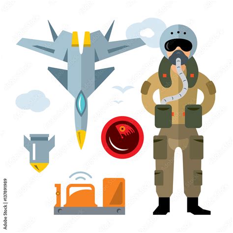 Vector Air Force Pilot Flat Style Colorful Cartoon Illustration Stock