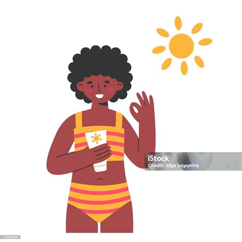 해변에서 자외선 차단제를 사용하는 패니 다크 스킨 소녀 아이에 대한 스톡 벡터 아트 및 기타 이미지 아이 일러스트레이션 햇볕 차단 로션 Istock