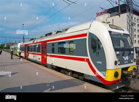 Local Small Passenger Train At Railway Station Tampere Finland Northern