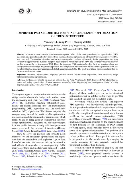 Pdf Improved Pso Algorithm For Shape And Sizing Optimization Of Truss Structure