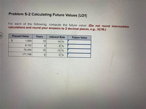 Solved Problem Calculating Future Values LO For Each Chegg