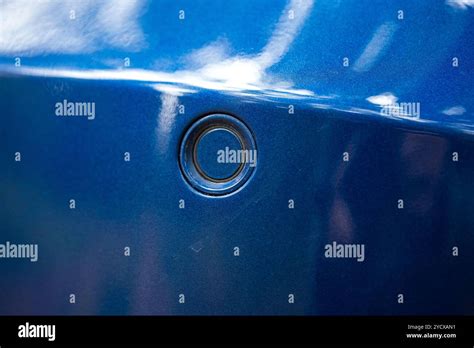 Generic Blue Cars Bumper Integrated Parking Sensor Close Up Shot No