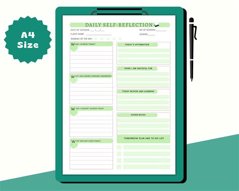Daily Self Reflection Template Reflection Daily Journal Notes Daily Self Reflection Printable