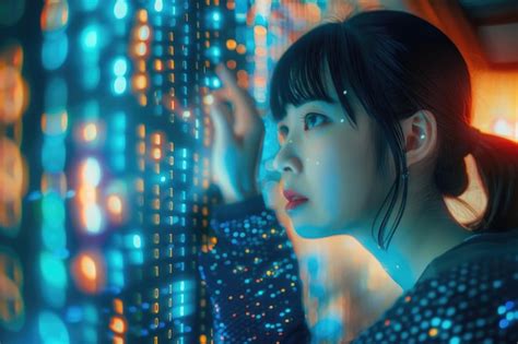 Premium Photo Binary Code Woman Working With Binary Code Concept Of