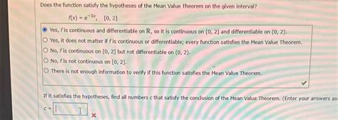 Solved Does The Function Satisfy The Hypotheses Of The Mean