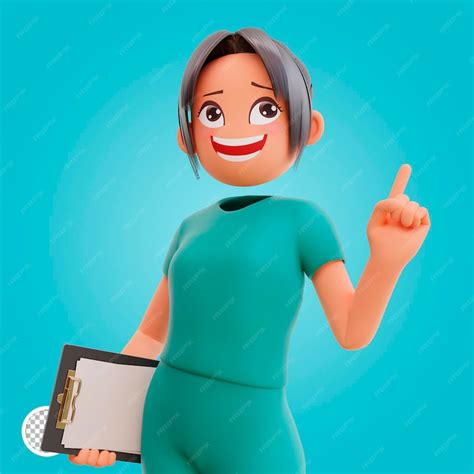 Premium Psd 3d Render Cute Nurse Pointing Up