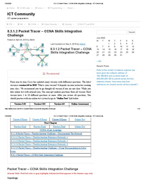 8 3 1 2 packet tracer ccna skills integration challenge ict