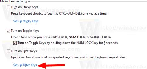 Enable Or Disable Filter Keys In Windows