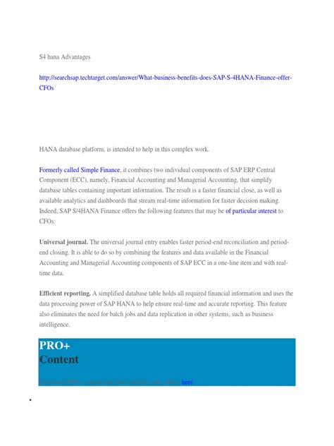 S4 Hana Advantages Pdf Sap Se Cloud Computing