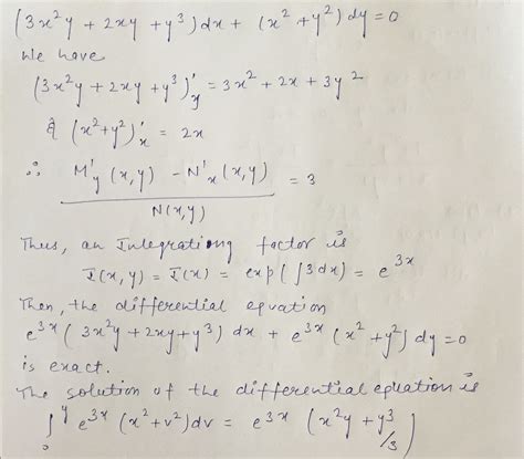 [solved] Find The General Solution Of The Differential Equation ﻿ 3 Y X 2 2 X Y Y 3 D X