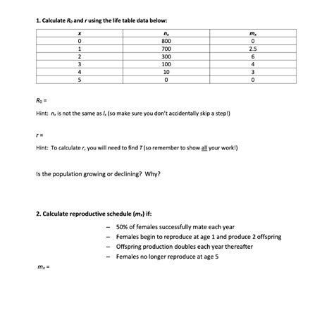 Solved 1 Calculate Ro And R Using The Life Table Data Chegg Com