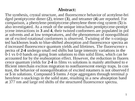 Ppt 1 Abstract The Synthesis Crystal Structure And Fluorescence