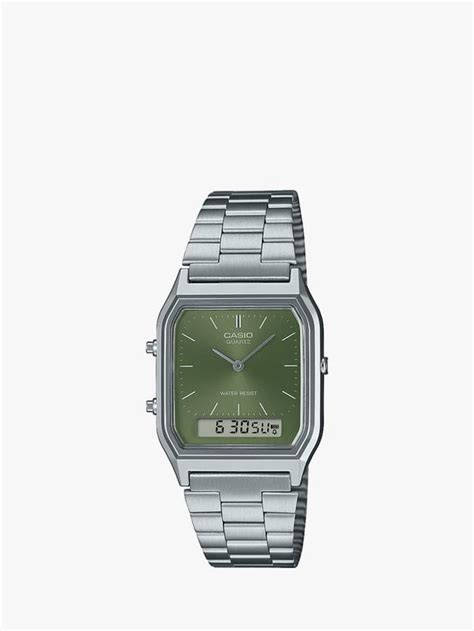 Casio Unisex Vintage Combination Bracelet Strap Watch Silver Green Aq