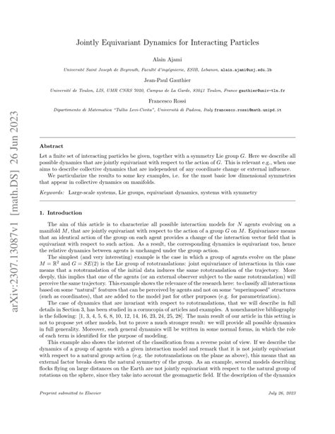 Pdf Jointly Equivariant Dynamics For Interacting Particles