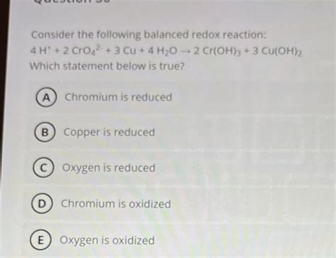 Solved Consider The Following Balanced Redox
