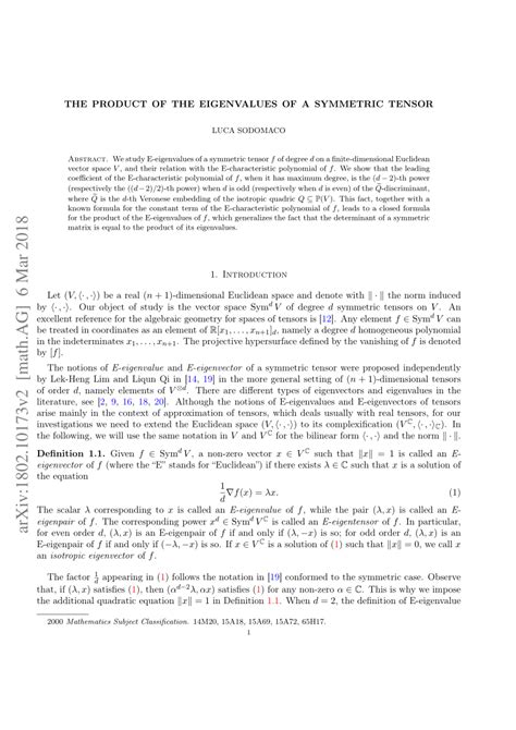 Pdf The Product Of The Eigenvalues Of A Symmetric Tensor