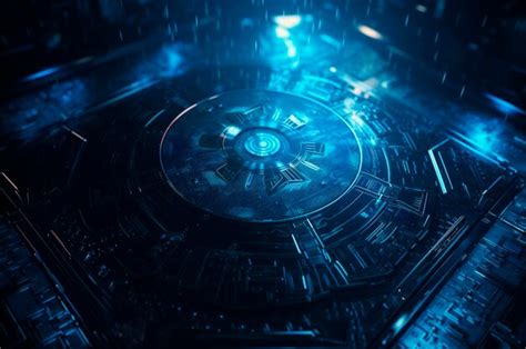 파란색 조명 추상 기술 배경 Ai가 생성된 회로 기판 배경의 디지털 사이버 보안 개념 실드 프리미엄 사진