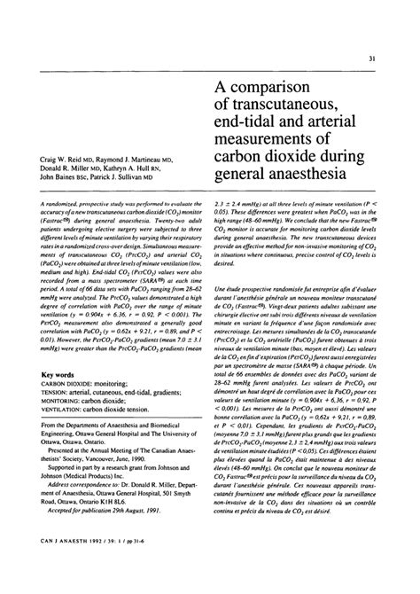 Pdf A Comparison Of Transcutaneous End Tidal And Arterial Measurements Of Carbon Dioxide