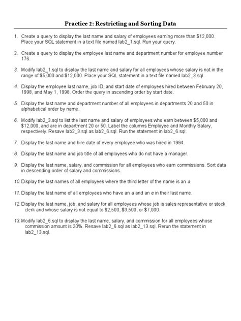 Sql Data Restriction And Sorting Guide Pdf