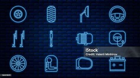 세트 라인 자동차 배터리 오일 필러 캡 주유소 윈드 스크린 와이퍼 충격 흡수기 브레이크 디스크 전기 엔진 및 타이어 아이콘 벡터 가솔린에 대한 스톡 벡터 아트 및 기타