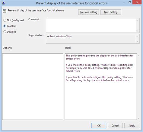 disable “application has stopped working” window server fault