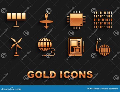 Set Social Network Binary Code Graphic Tablet Wind Turbine