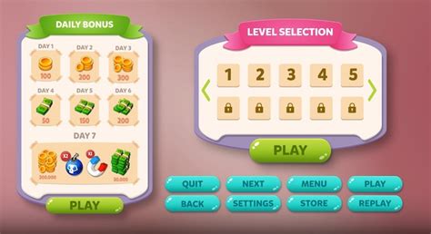 캐주얼 게임 Ui 메뉴 팝업 프리미엄 벡터