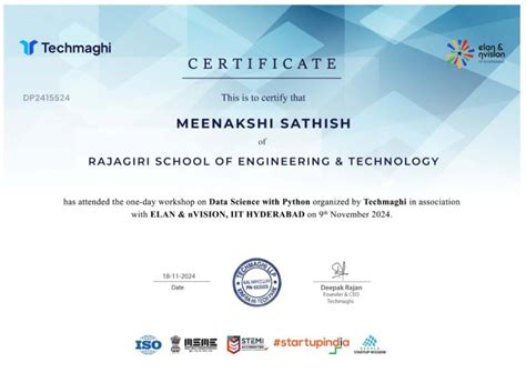 Meenakshi Sathish On Linkedin Datascience Python Certification Iithyderabad Techmaghi Online