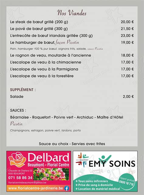 Menu Au Le Picotin Beaumont