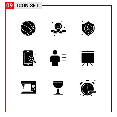 Set Of 9 Vector Solid Glyphs On Grid For Configuration Optimize Web Mobile Sale Editable Vector