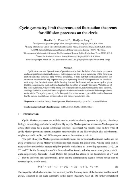 Pdf Cycle Symmetry Limit Theorems And Fluctuation Theorems For Diffusion Processes On The Circle