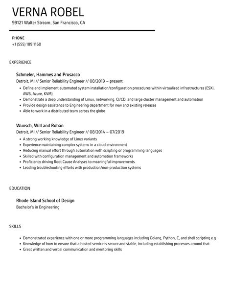 Senior Reliability Engineer Resume Samples Velvet Jobs Senior Reliability Engineer Resume Samples Velvet Jobs