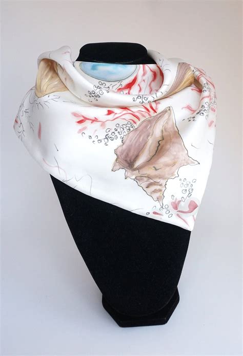 Foulard Soie Peint Main Coquillage Bandana En Soie Coquillage Peint Carré En Soie Blanc
