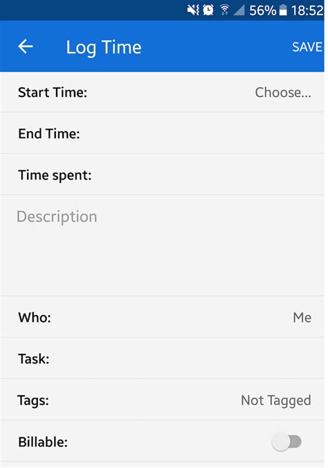logging time in the teamwork android app support