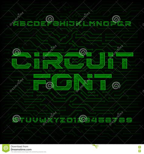 Futuristic Circuit Board Alphabet Vector Font Type Letters And Numbers