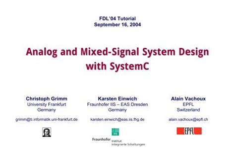 Analog And Mixed Signal System Design With Systemc Ams