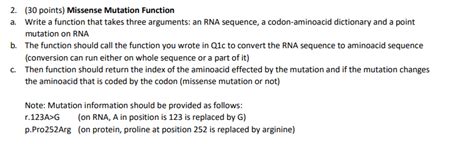Solved 2 30 Points Missense Mutation Function A Write A