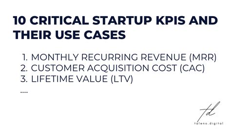 10 Critical Startup KPIs And Their Use Cases Taleno Digital