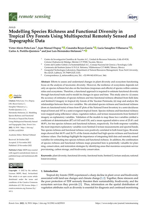 Pdf Modelling Species Richness And Functional Diversity In Tropical Dry Forests Using
