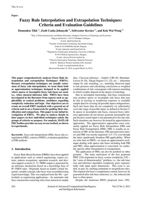Pdf Fuzzy Rule Interpolation And Extrapolation Techniques Criteria And Evaluation Guidelines
