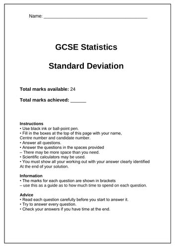Standard Deviation Exam Questions Gcse Statistics Teaching Resources