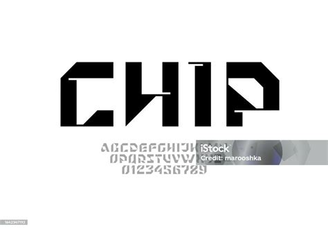 추상 하이테크 테크노 알파벳 커팅 글꼴 미래의 공간 디자인 로고 또는 브랜드 이름 또는 게임 자른 문자와 숫자 벡터 일러스트레이션 10eps 컴퓨터 글자에 대한 스톡 벡터